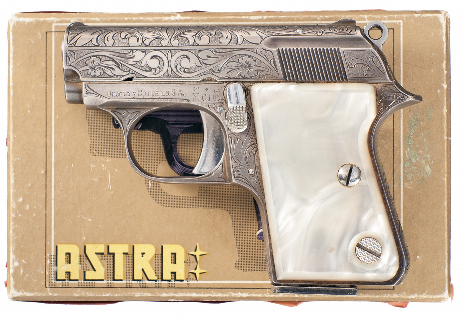 Factory Engraved Silver Plated Astra Cub 2002 Semi-Automatic Pistol with Box