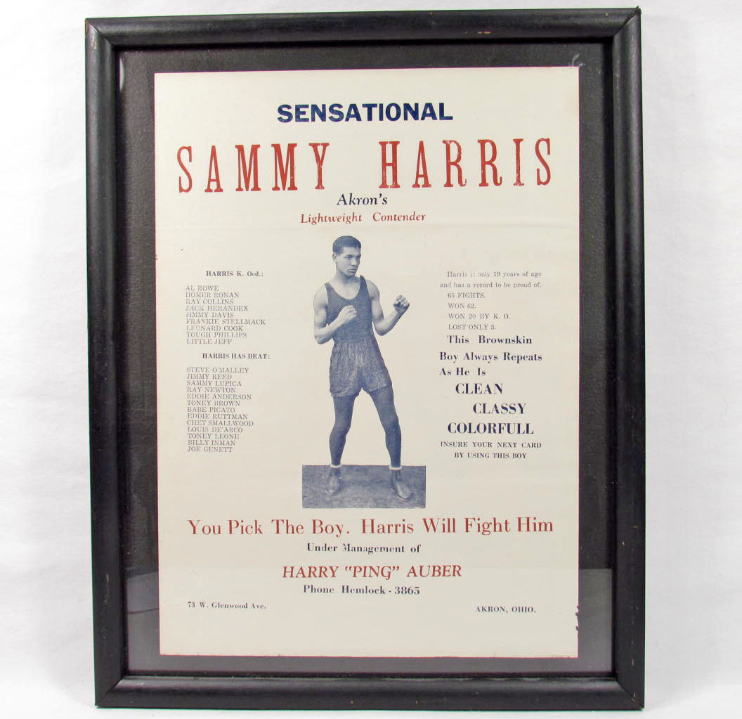 VINTAGE SAMMY HARRIS BOXING ADVERTISING POSTER / FLYER - FRAMED