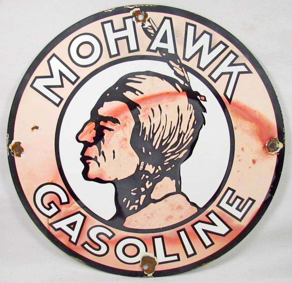 MOHAWK GASOLINE PORCELAIN ADVERTISING SIGN