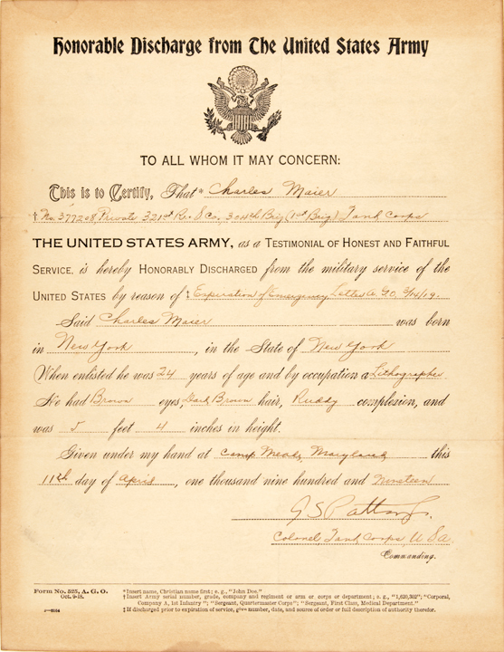 GEORGE S. PATTON, 1919 Military Document Signed