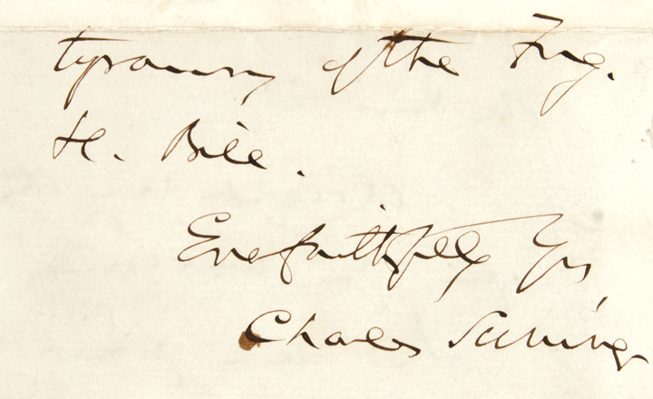CHARLES SUMNER, 1859 Autograph Letter Signed