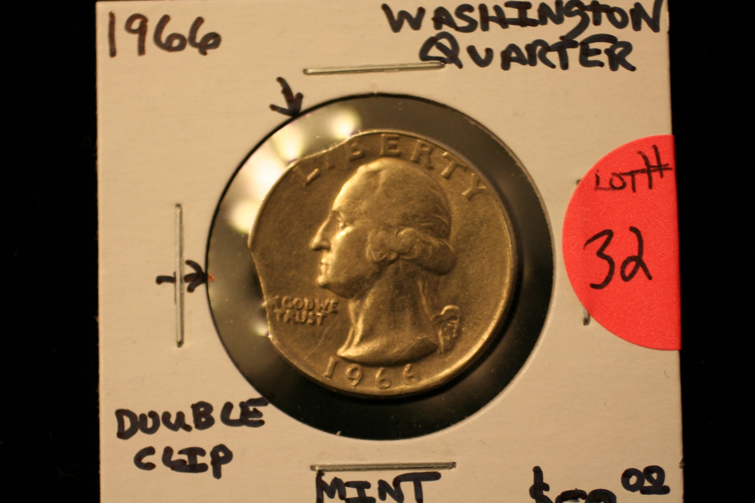 1966 Washington Quarter Mint Error (Double Clip)