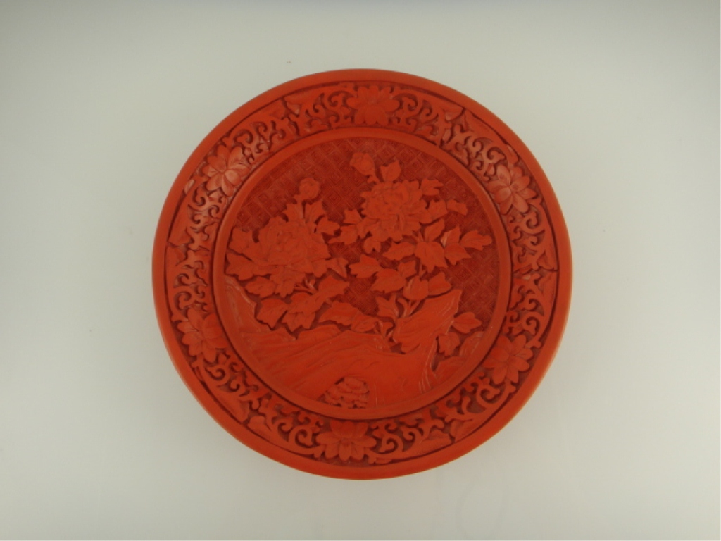 20th Century Chinese Red Lacquer Plate