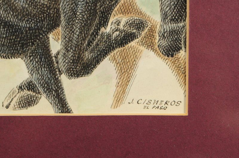 Jose Cisneros Pen & Ink Watercolor Painting