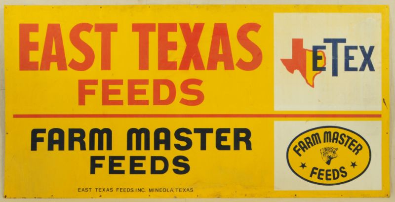 Large East Texas & Farm Master Feeds Tin Sign