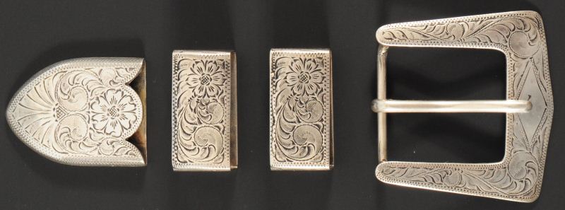 Bohlin Engraved Sterling Silver Belt Buckle Set