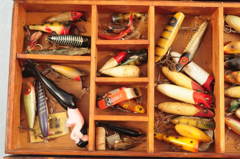 Antique Tackle Box Full of Wooden Fishing Lures