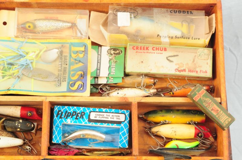 Antique Tackle Box Full of Wooden Fishing Lures