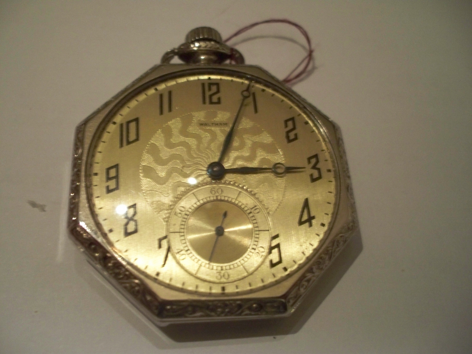 Vintage 1907 15 Jewel Waltham Pocket Watch In Hexagon 14K White Gold ...