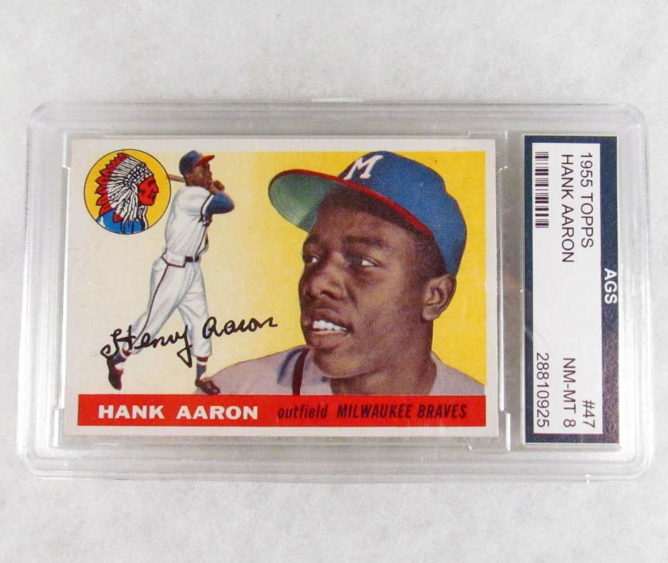 1955 TOPPS HANK AARON NO. 47 BASEBALL CARD - AGS NM-MT 8