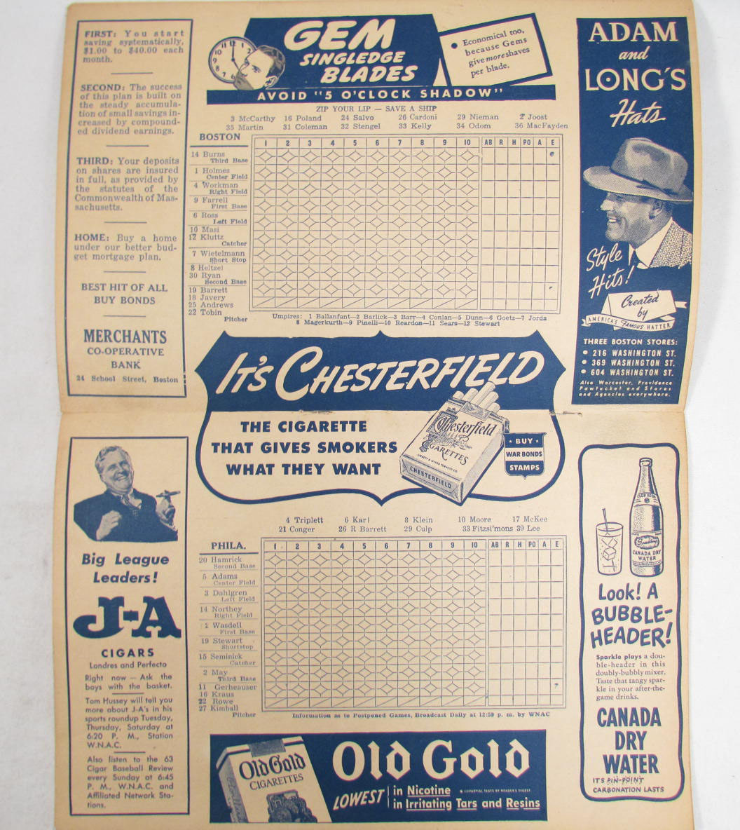 LOT OF 2 VINTAGE BOSTON BRAVES BASEBALL PROGRAMS - 1943 AND 1951