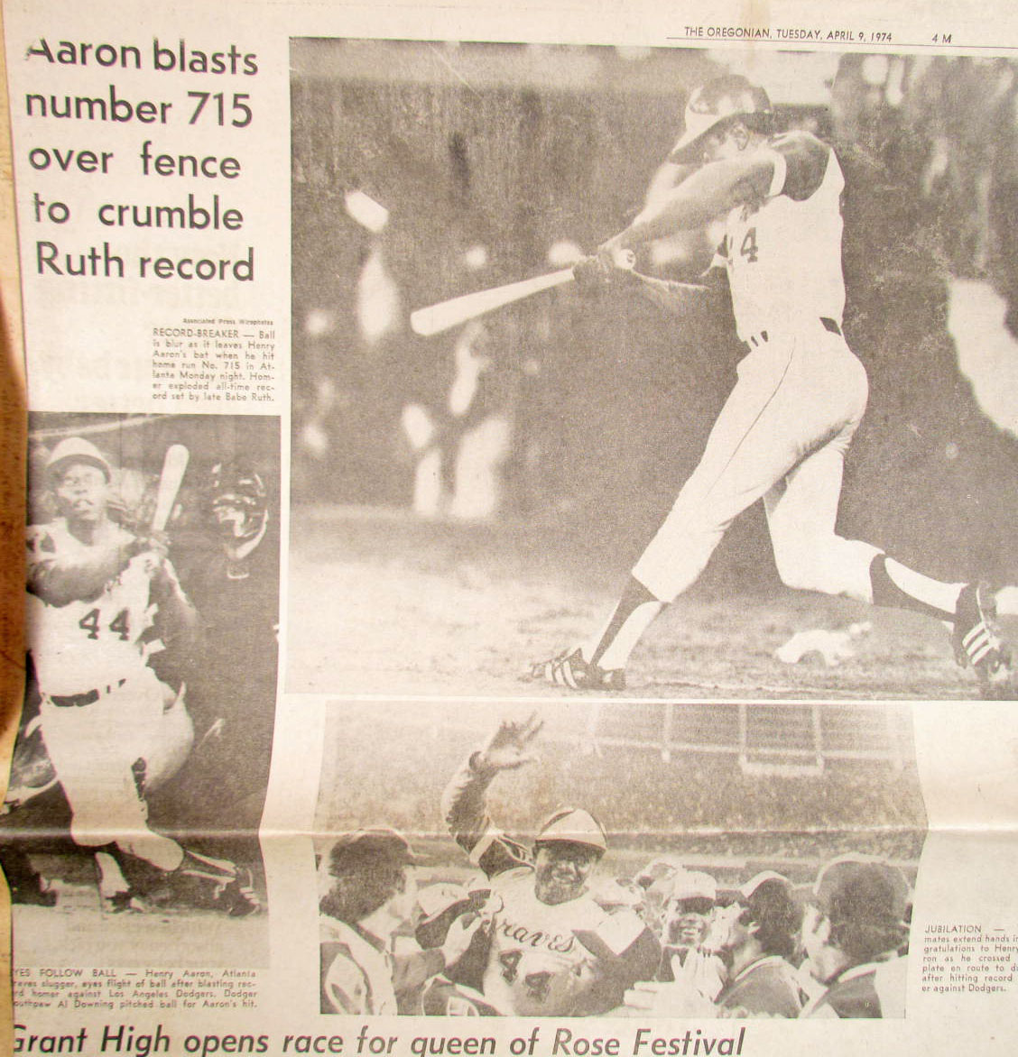 1974 "THE OREGONIAN" NEWSPAPER - HANK AARON