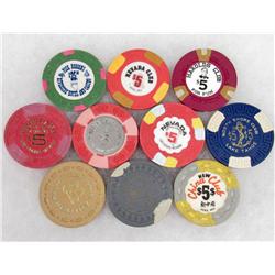 LOT OF 10 OBSOLETE NEVADA CASION GAMBLING POKER CHIPS