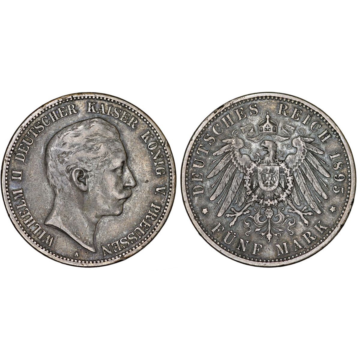 Germany Empire. Prussia. Wilhelm II (1888-1918). Silver 5 Mark 1895 A. Choice VF