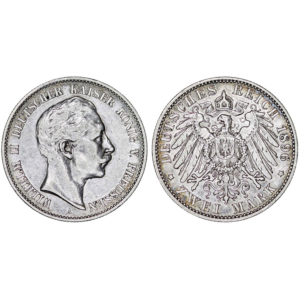 Germany Empire. Prussia. Wilhelm II (1888-1918). Silver 2 Mark 1896 A. XF/AU