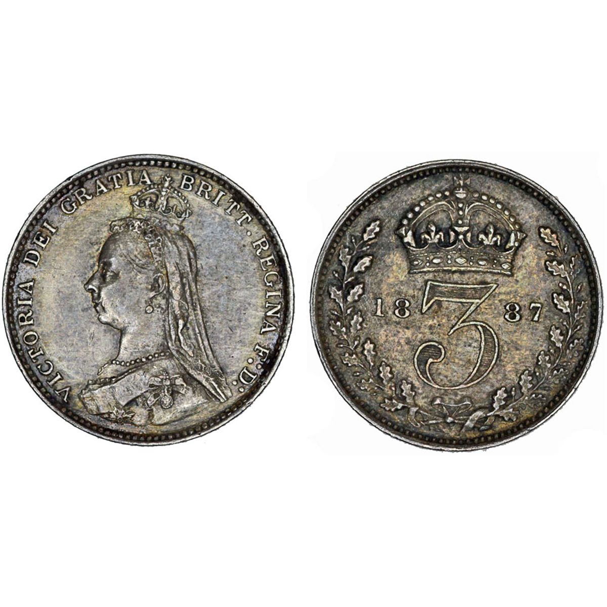 Great Britain. Queen Victoria (1837-1901) Silver 3 Pence 1887. Choince ...