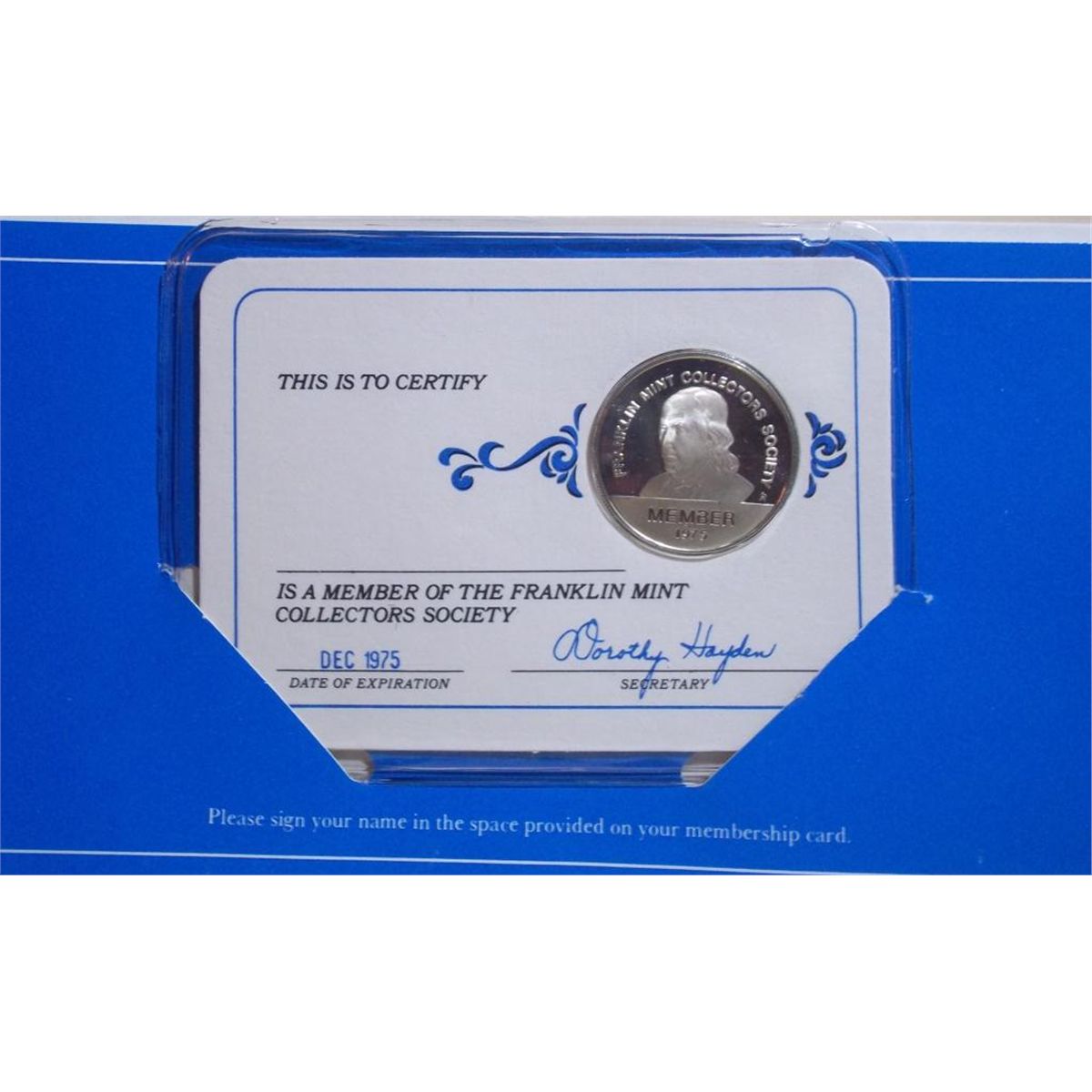 Solid Sterling Silver Franklin Mint Member Coin