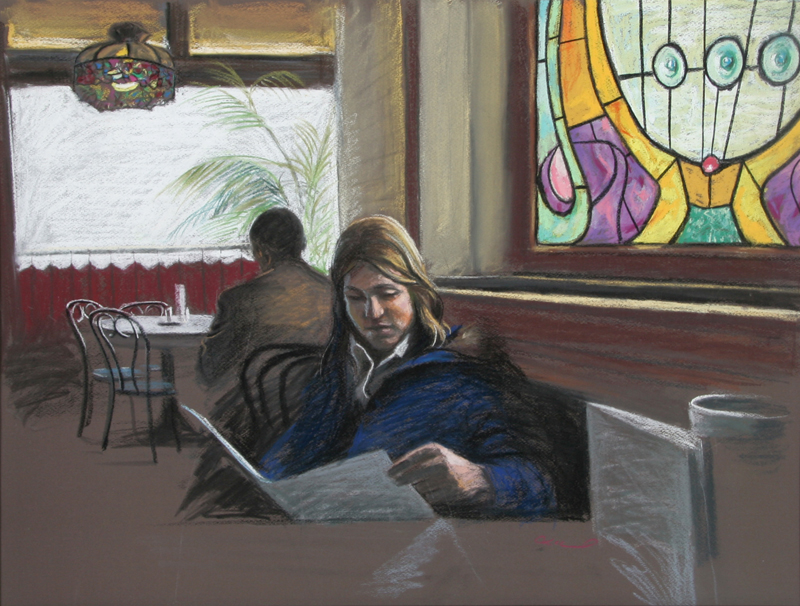 Harry McCormick, Reading the Menu, Pastel Drawing