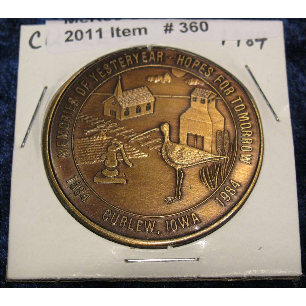 360. 1884-1984 Curlew, Iowa Centennial Medal. Brass. 39mm. BU.