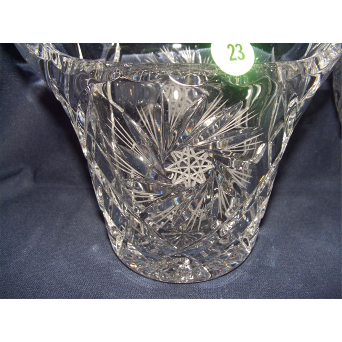 2 piece cut crystal vase and basket with pinwheel pattern