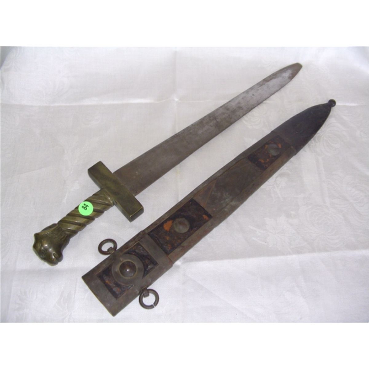lagre handmade? bronze / brass dagger with lions head handle