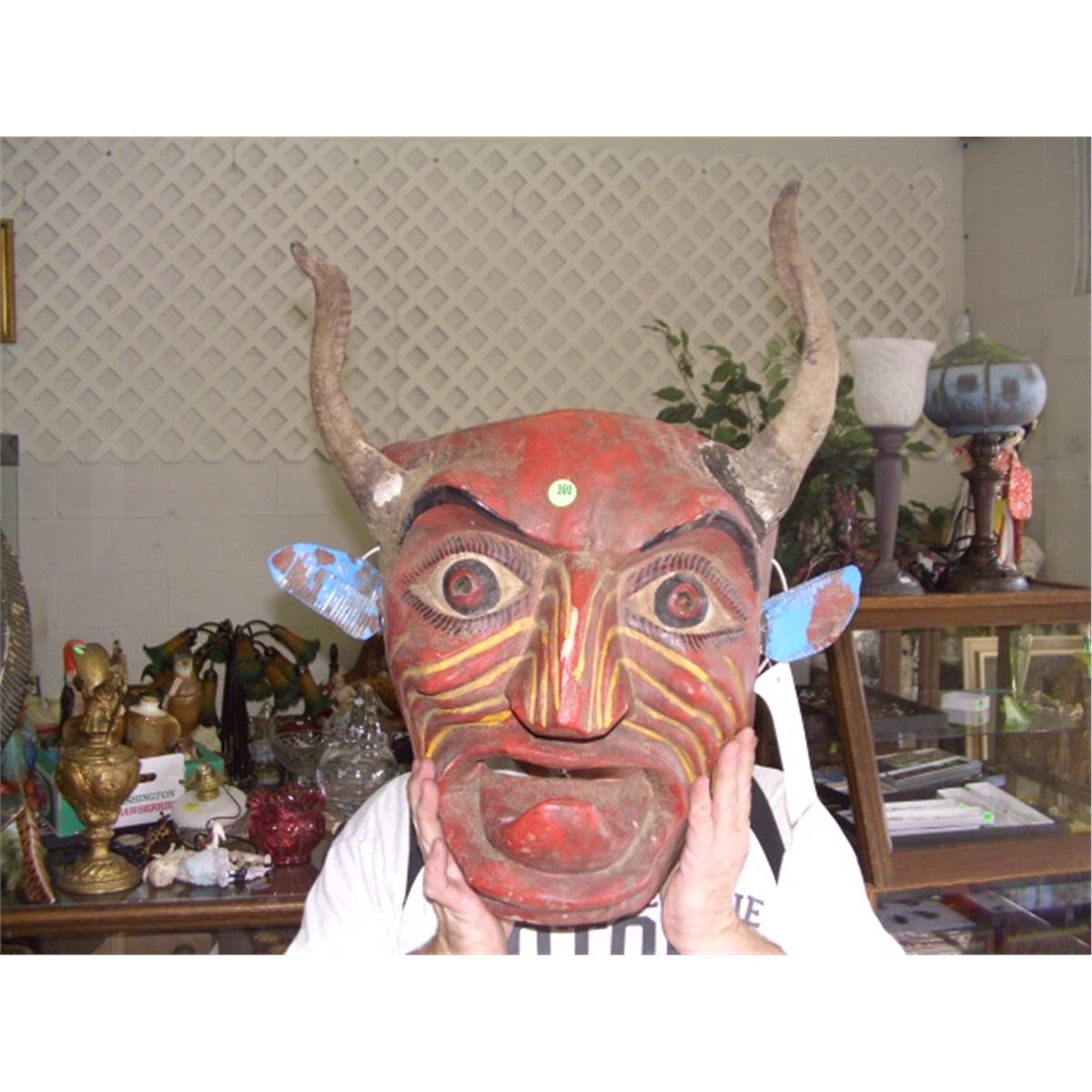 original African? carved & handmade lagre devil / demon tribal mask