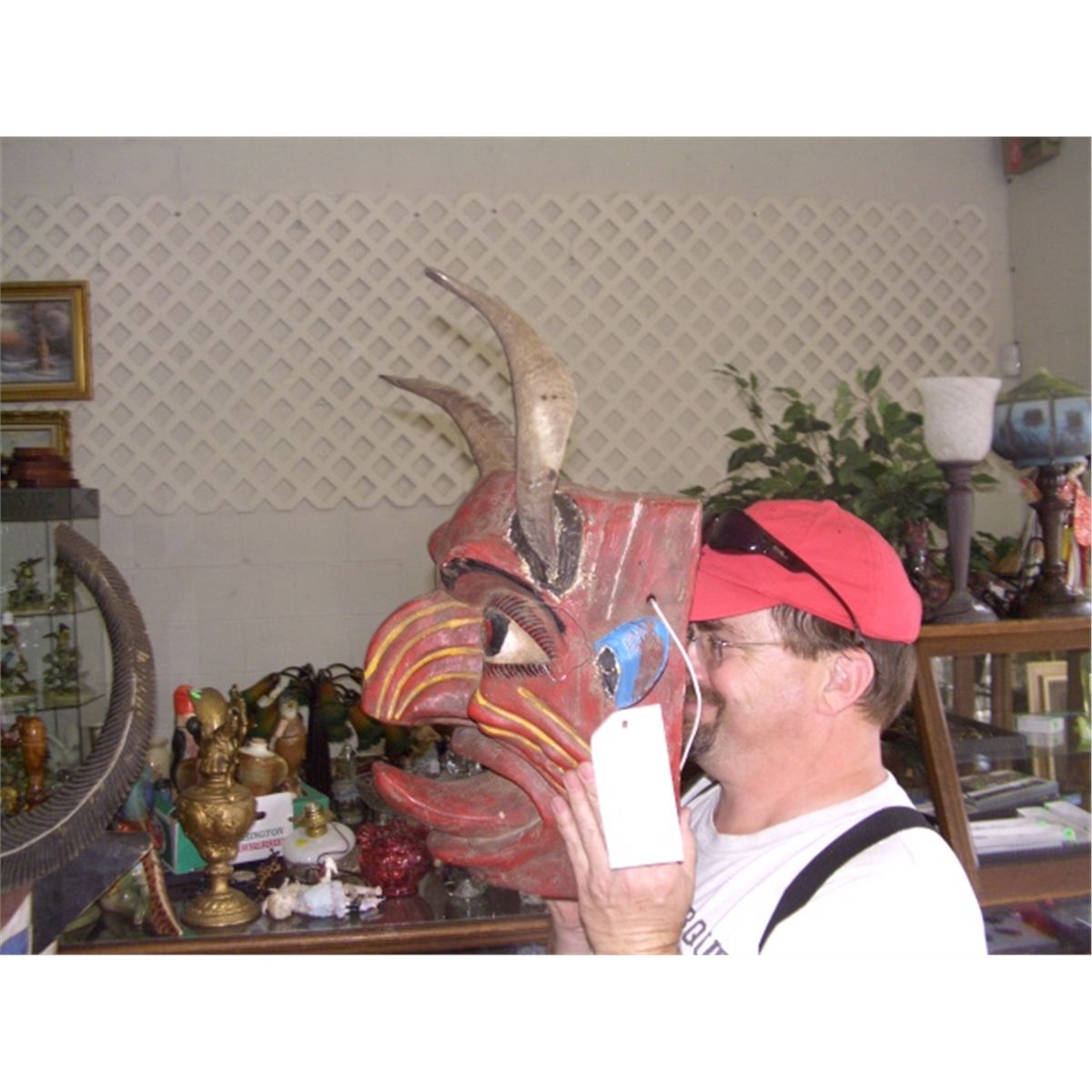 original African? carved & handmade lagre devil / demon tribal mask