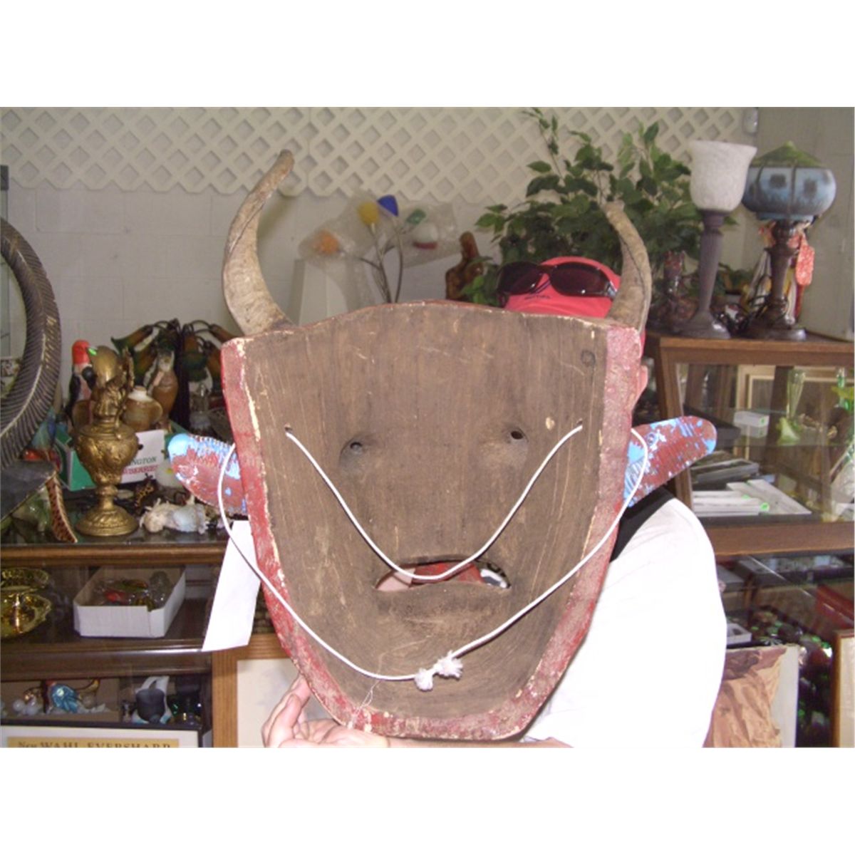 original African? carved & handmade lagre devil / demon tribal mask