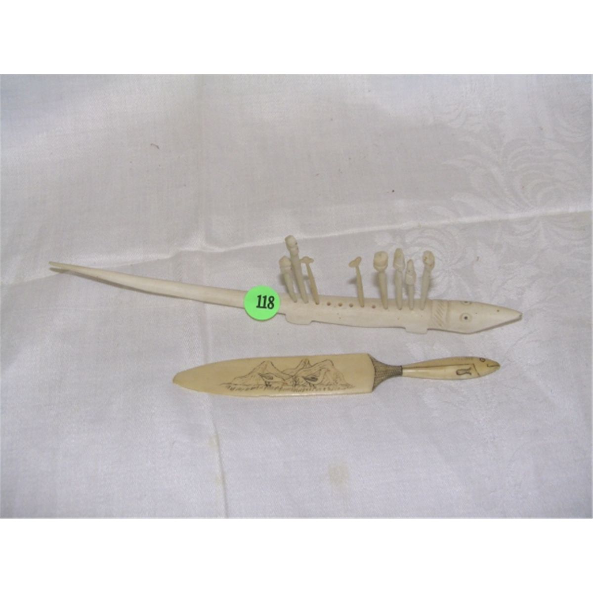 2 piece hand carved Ivory Native American? items