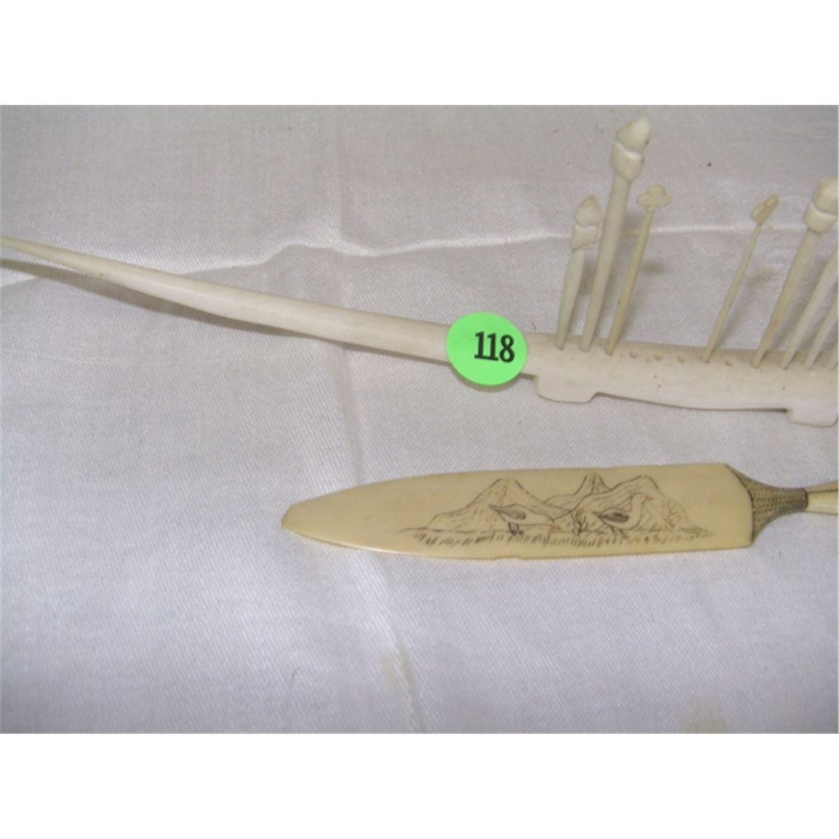 2 piece hand carved Ivory Native American? items