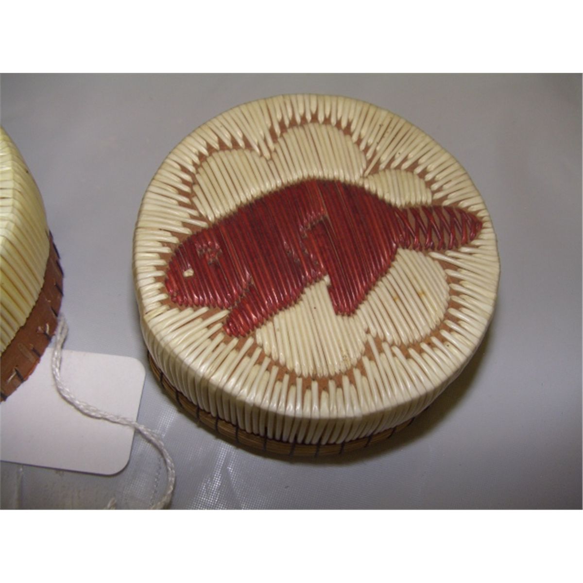 mid West Native American Ojibwa Porcupine Quill and Birch basket, with ...