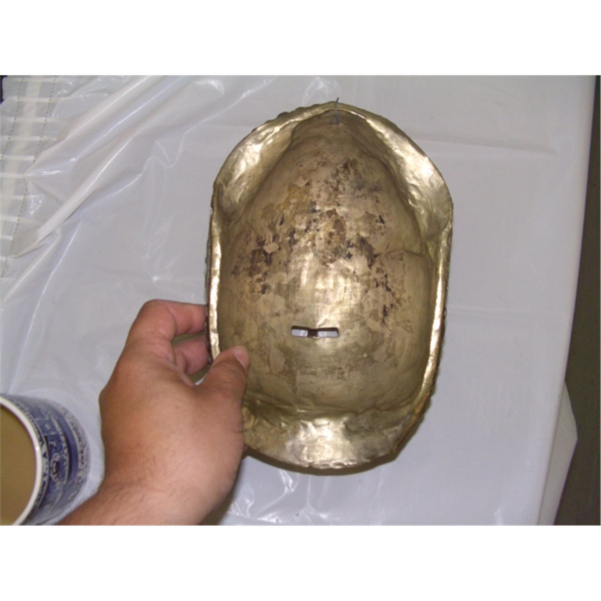 Tibetan / Nepalese vintage turtle shell mask w / silver design skull border