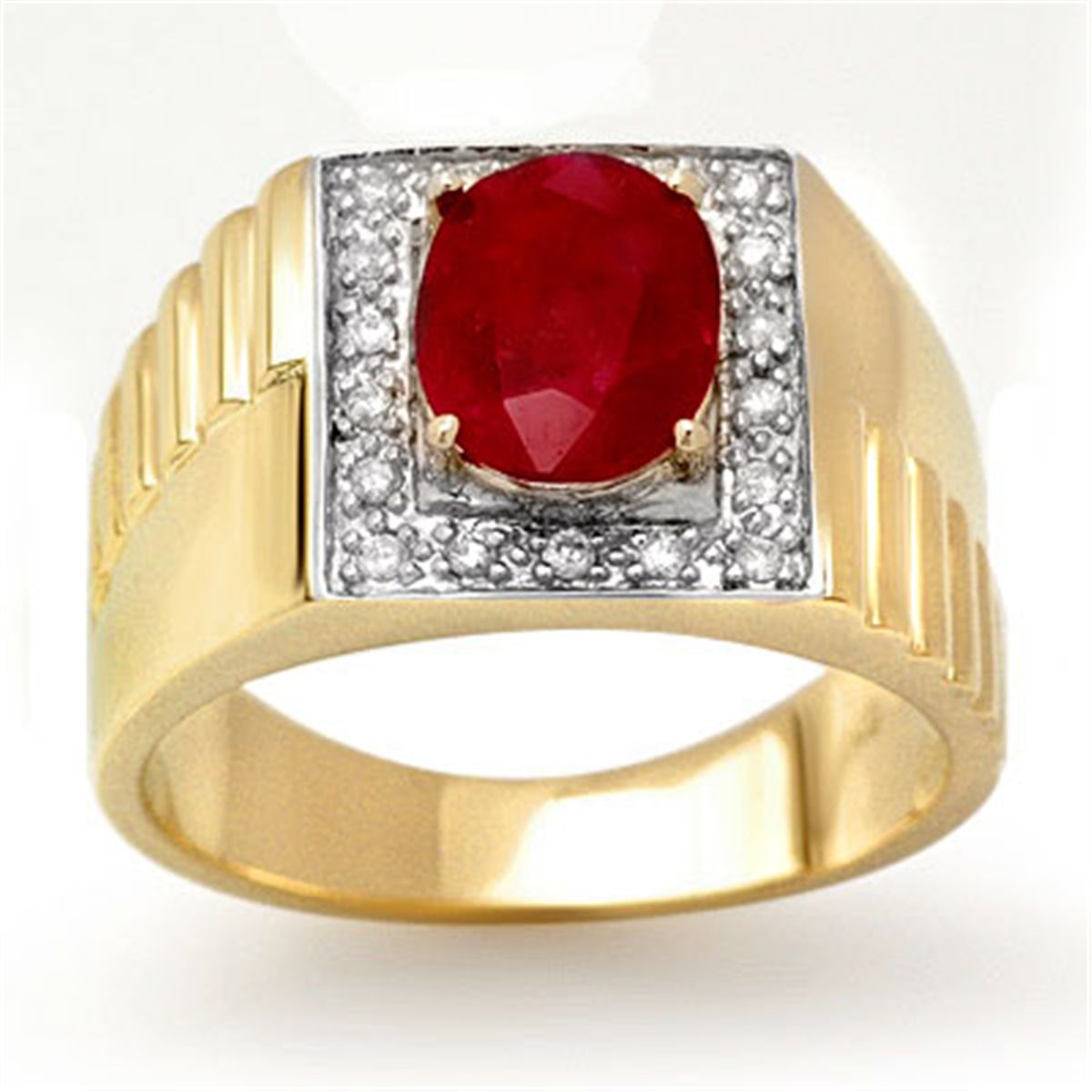 Genuine 2.25 ctw Ruby & Diamond Men's Ring Yellow Gold