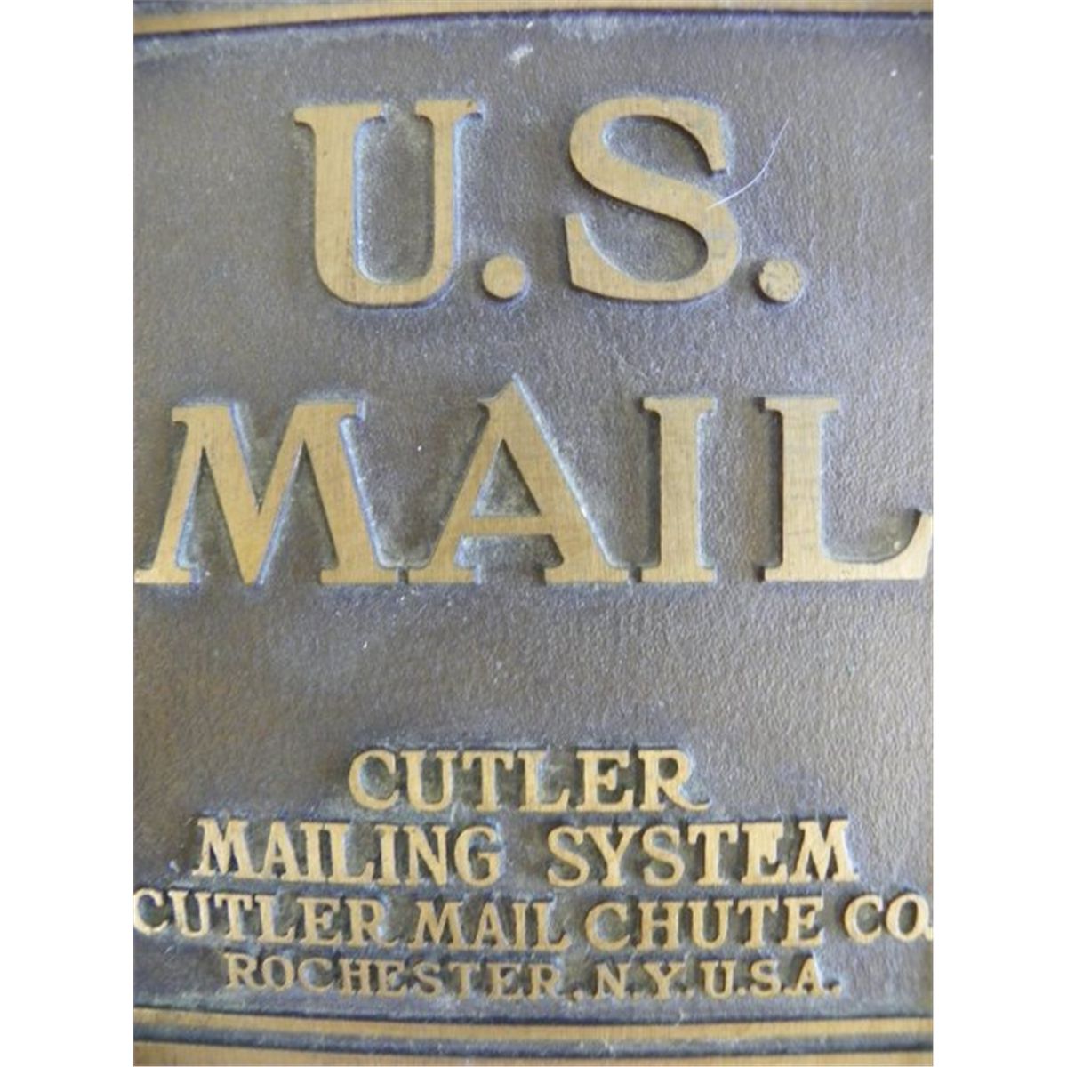 Bronze US mail chute cover Cutler Mailing System