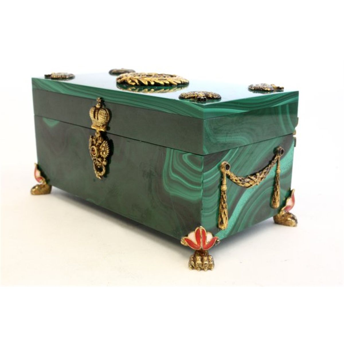 Russian malachite box with jewels & enamel