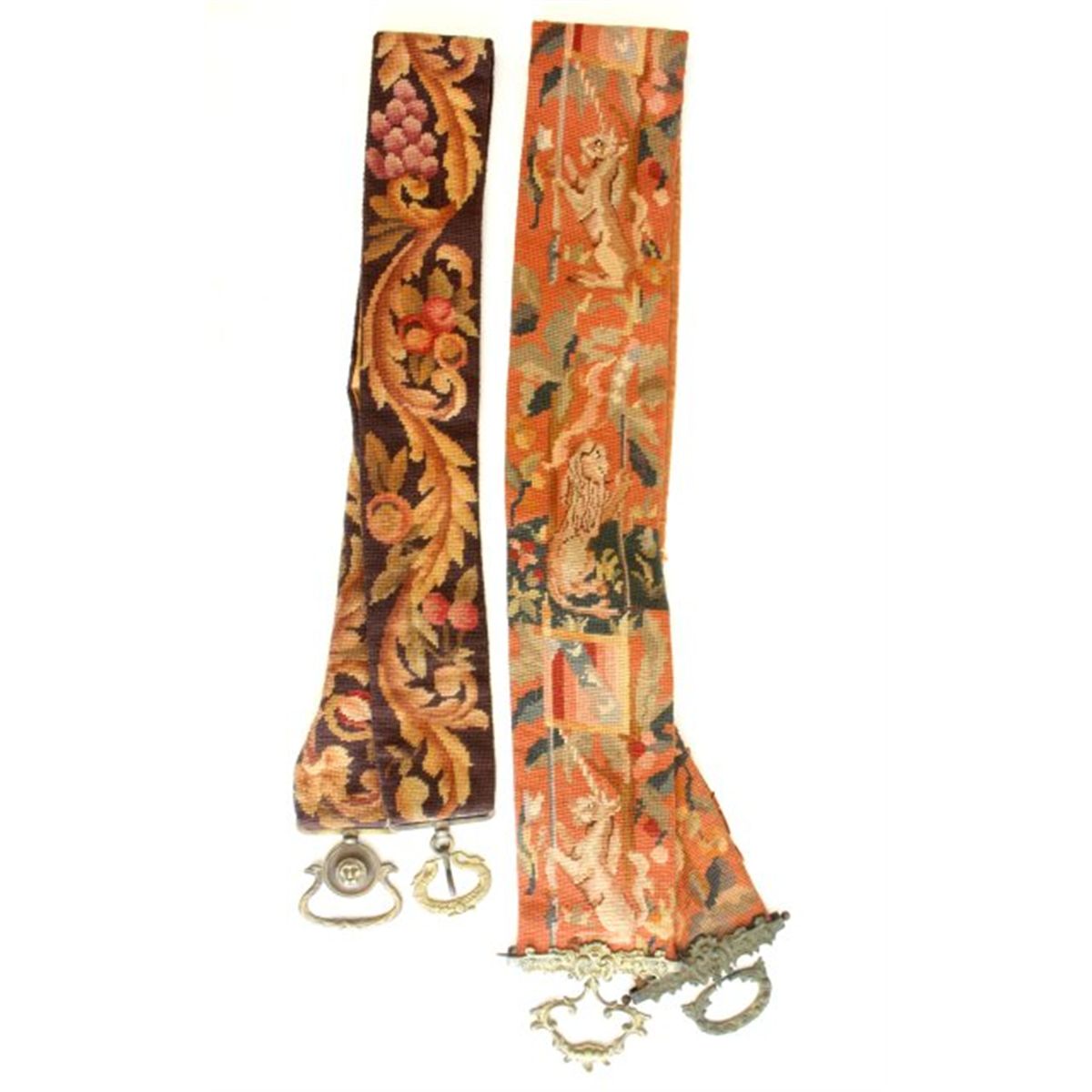 2 needlepoint antique bell pulls