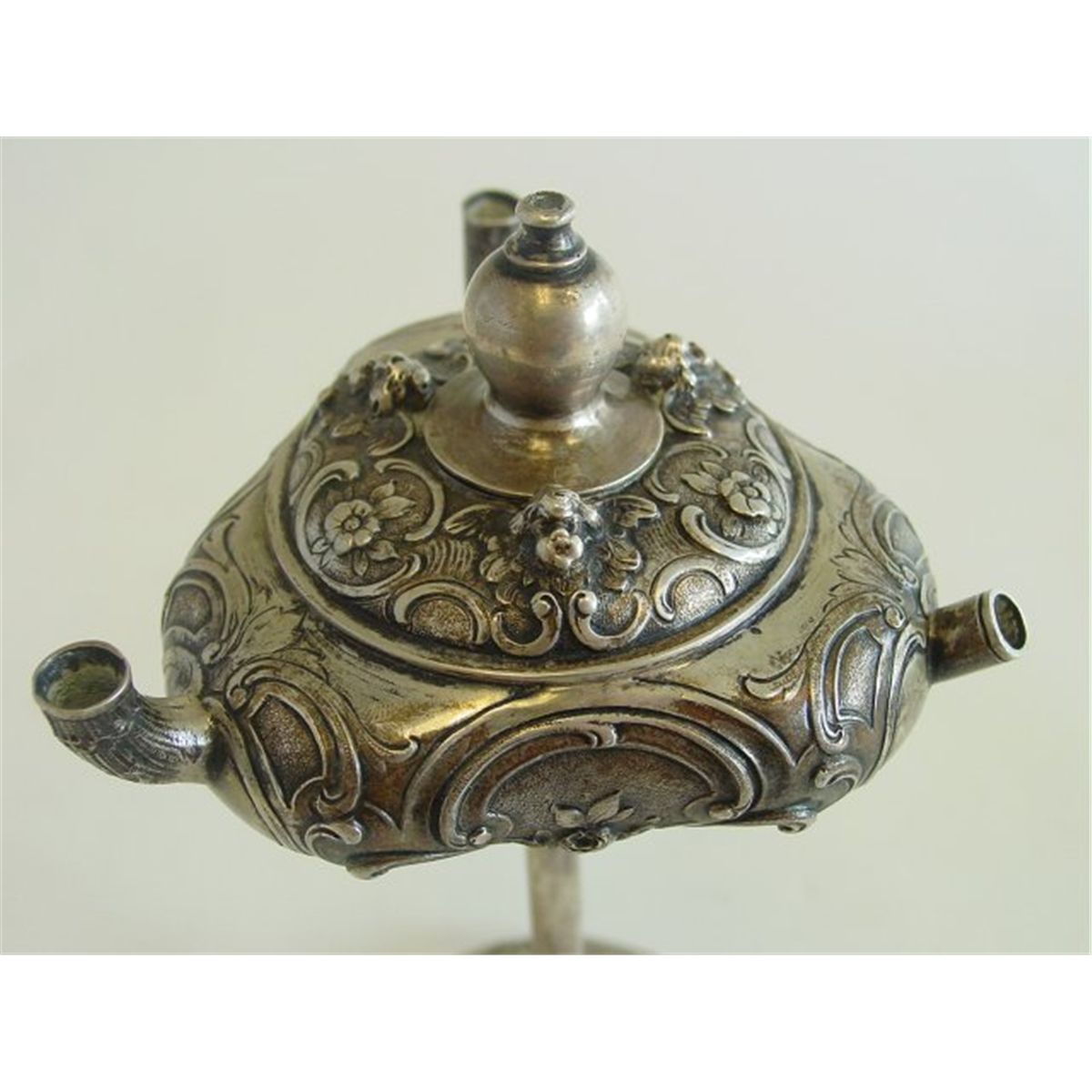 Antique European silver oil lamp with hallmarks
