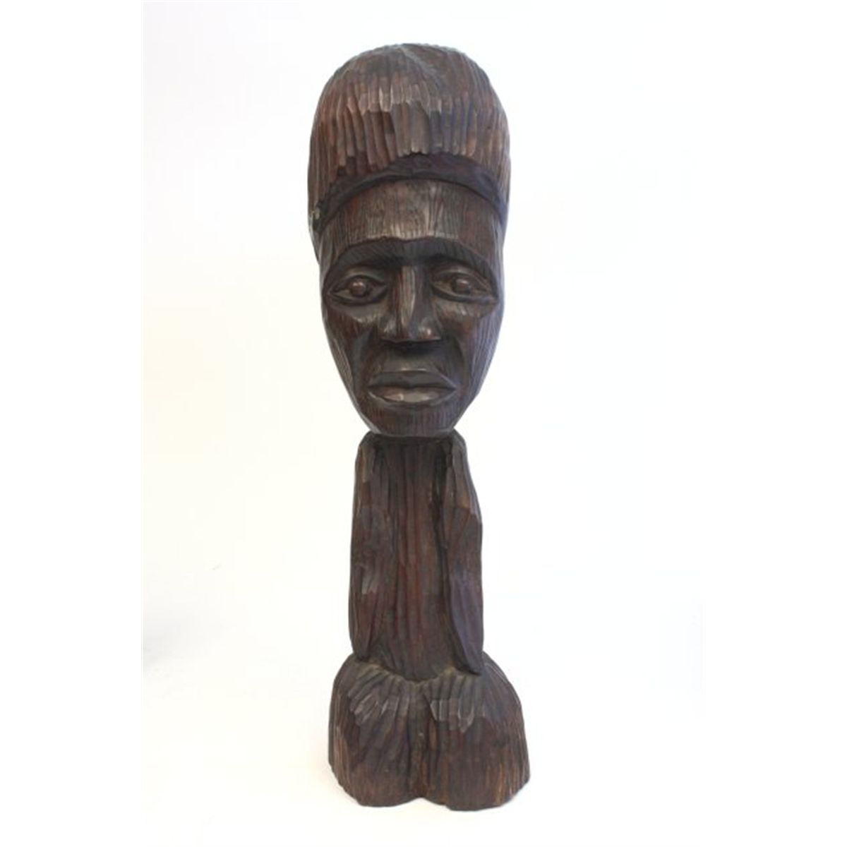 3 carved wood "African Heads"