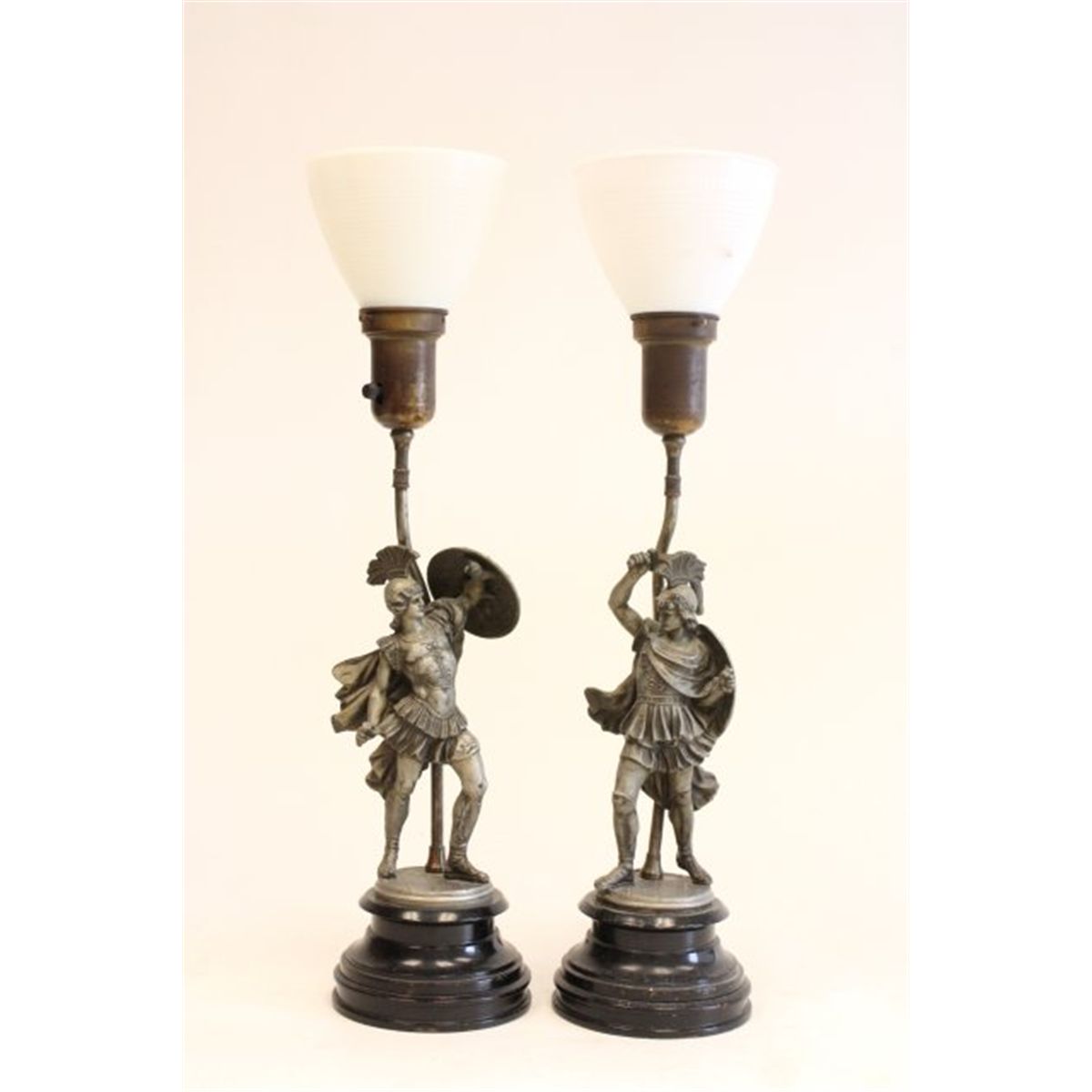 Pair metal Roman Soldier figures mounted as lamps