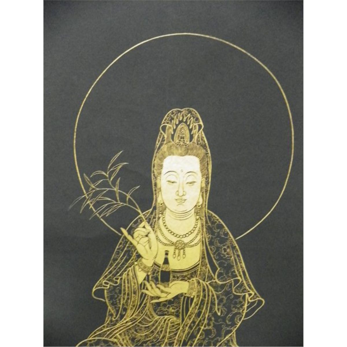Chinese scroll of gold painted "Guan Yin"