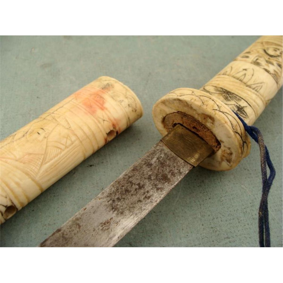 Vintage Japanese Carved Ox Bone Sword Knife