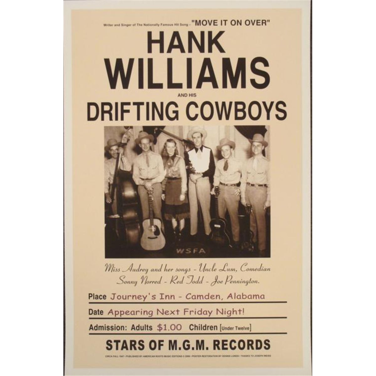 Hank Williams & His Drifting Cowboys 1947 Poster