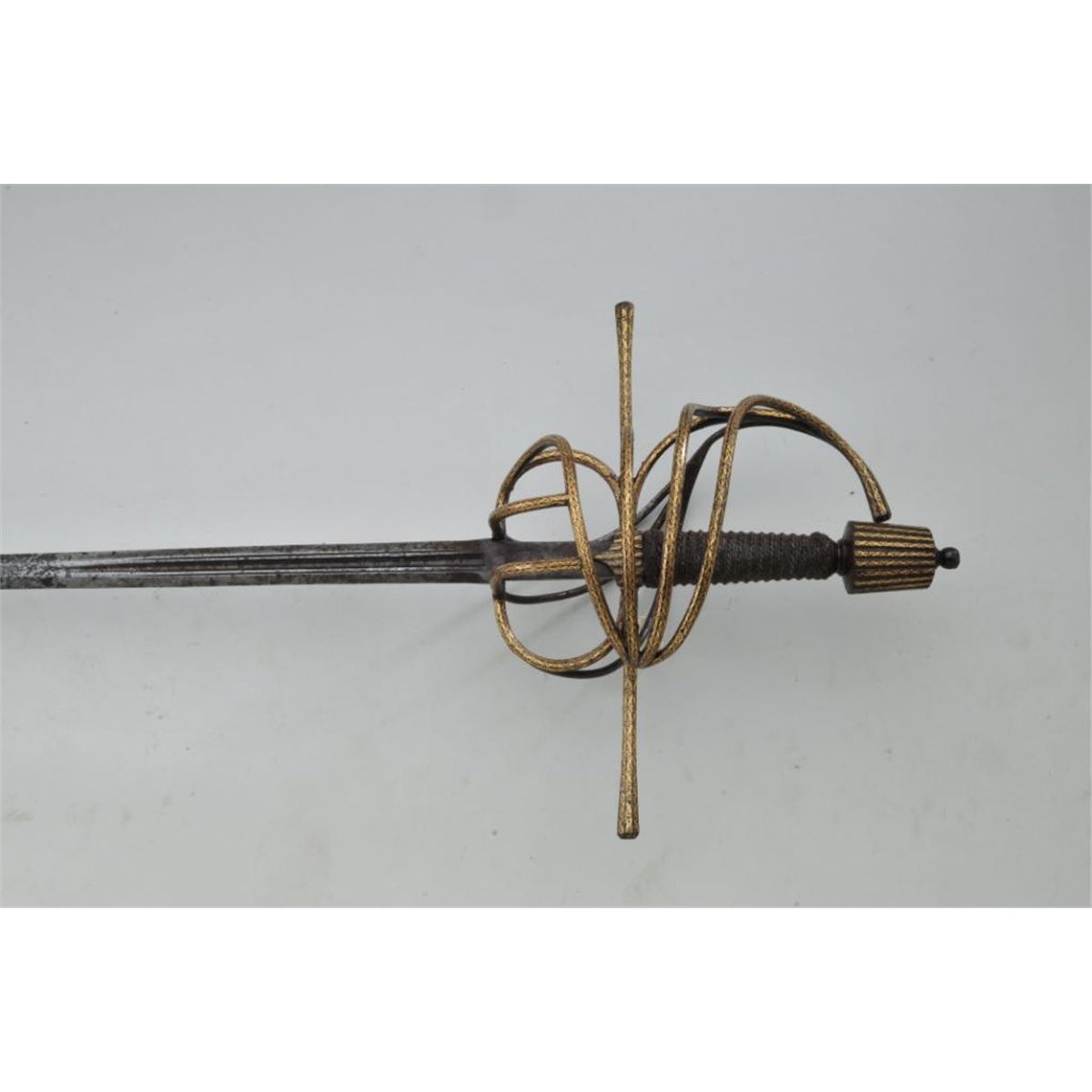 Spanish style swept hilt rapier with gold damascene decorated hilt ...