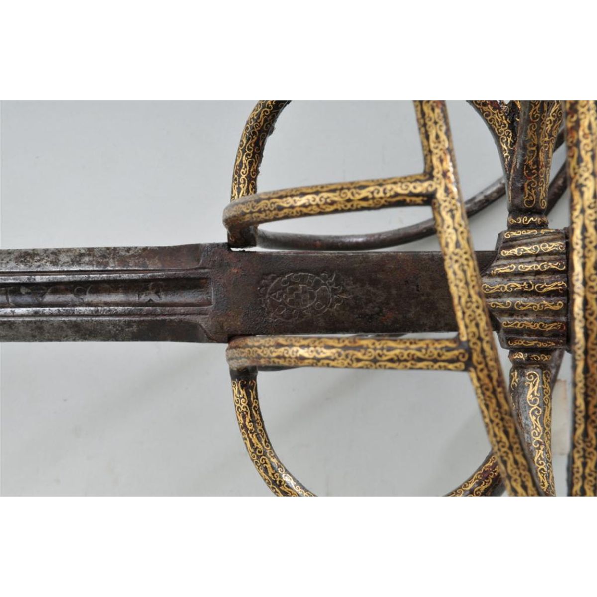 Spanish style swept hilt rapier with gold damascene decorated hilt ...