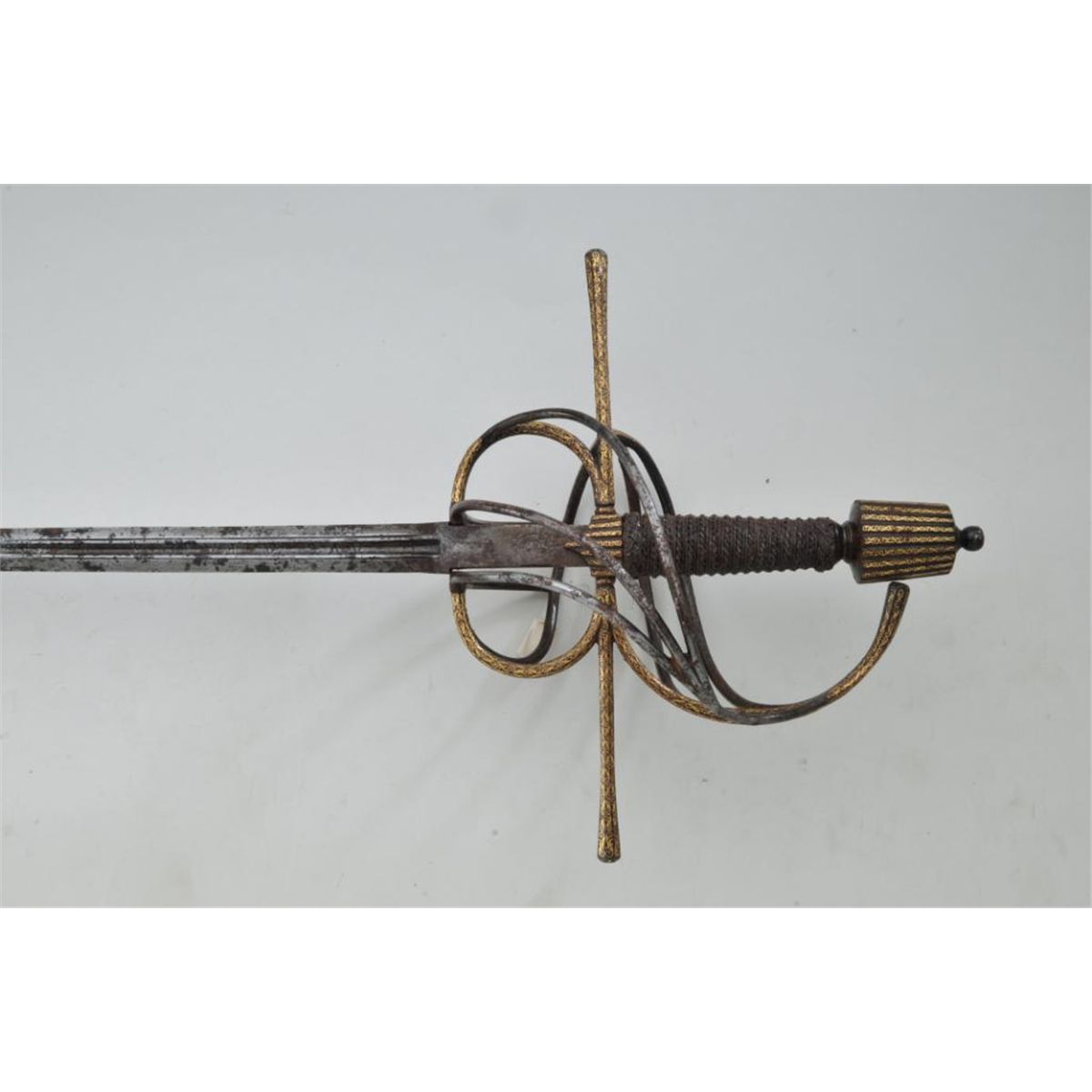 Spanish style swept hilt rapier with gold damascene decorated hilt ...