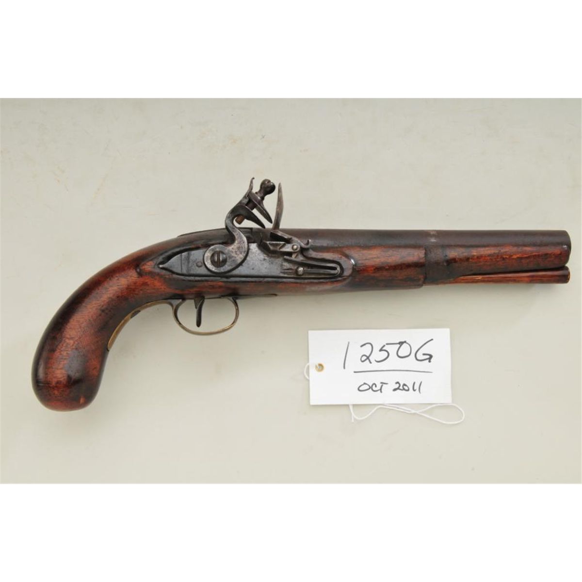 Unmarked antique flintlock single shot pistol, .70 cal., 8-3/4” barrel ...