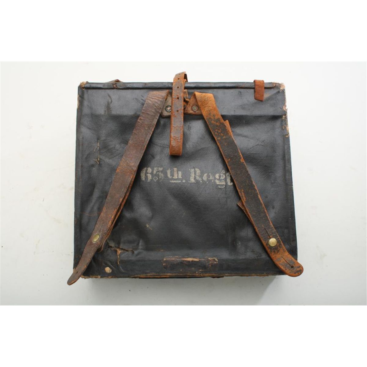 Civil War era backpack or haversack, leather over wood frame with ...