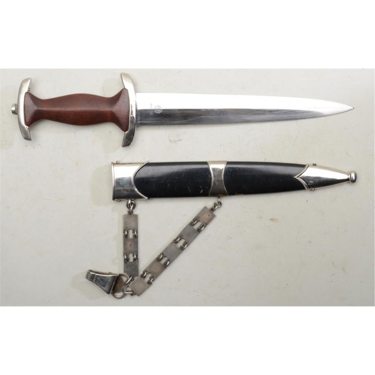 Scarce German nazi NSKK chain dagger, sheath and fancy hanger approx ...