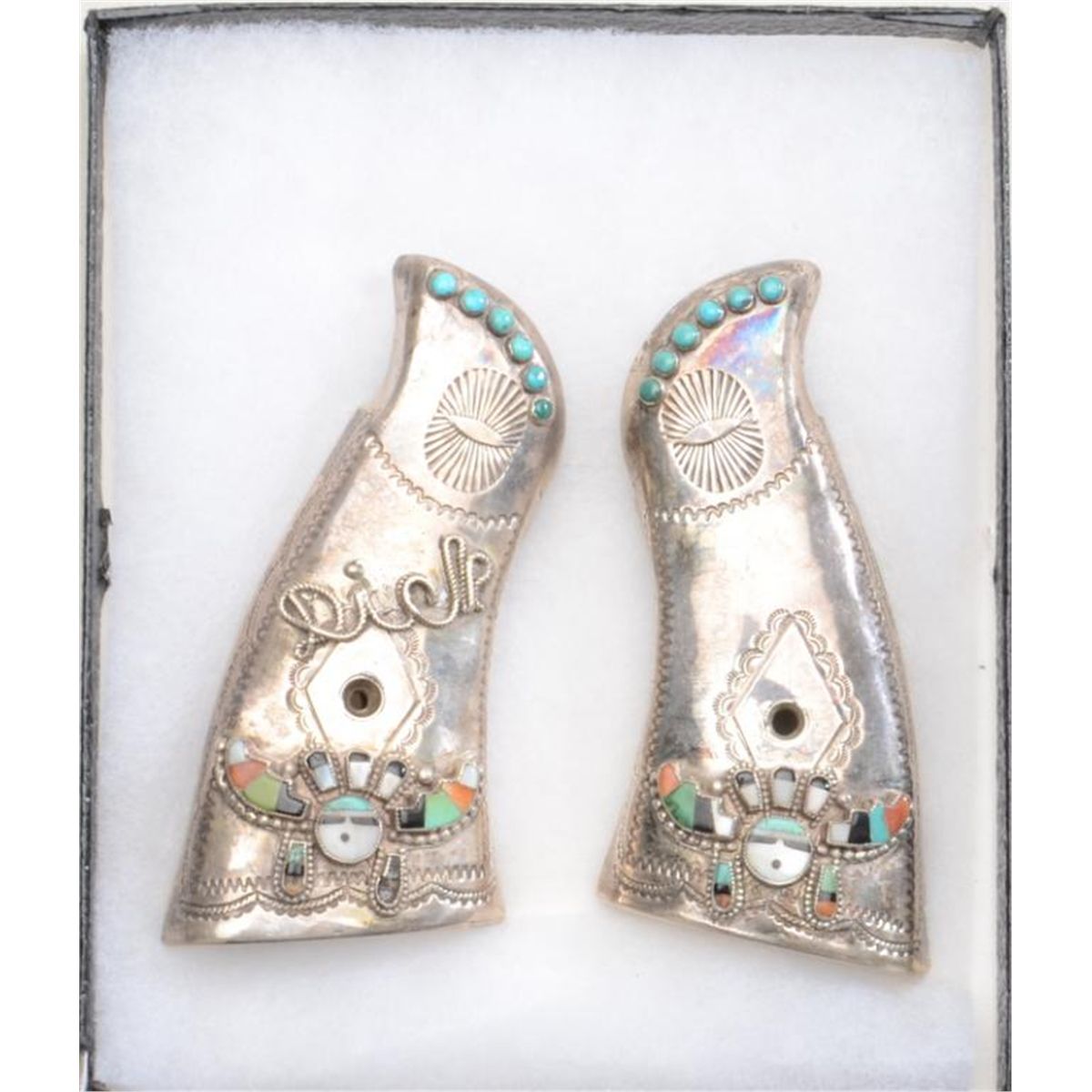 Pair of fancy silver decorated grips for a K-frame Smith & Wesson ...