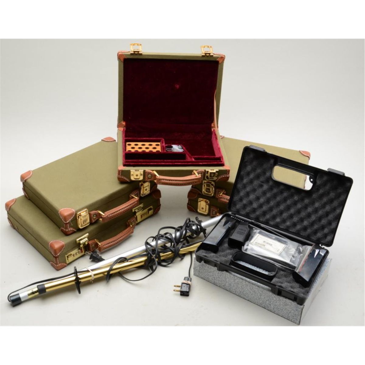 Box lot of six custom pistol cases and two metal lock boxes; great for ...